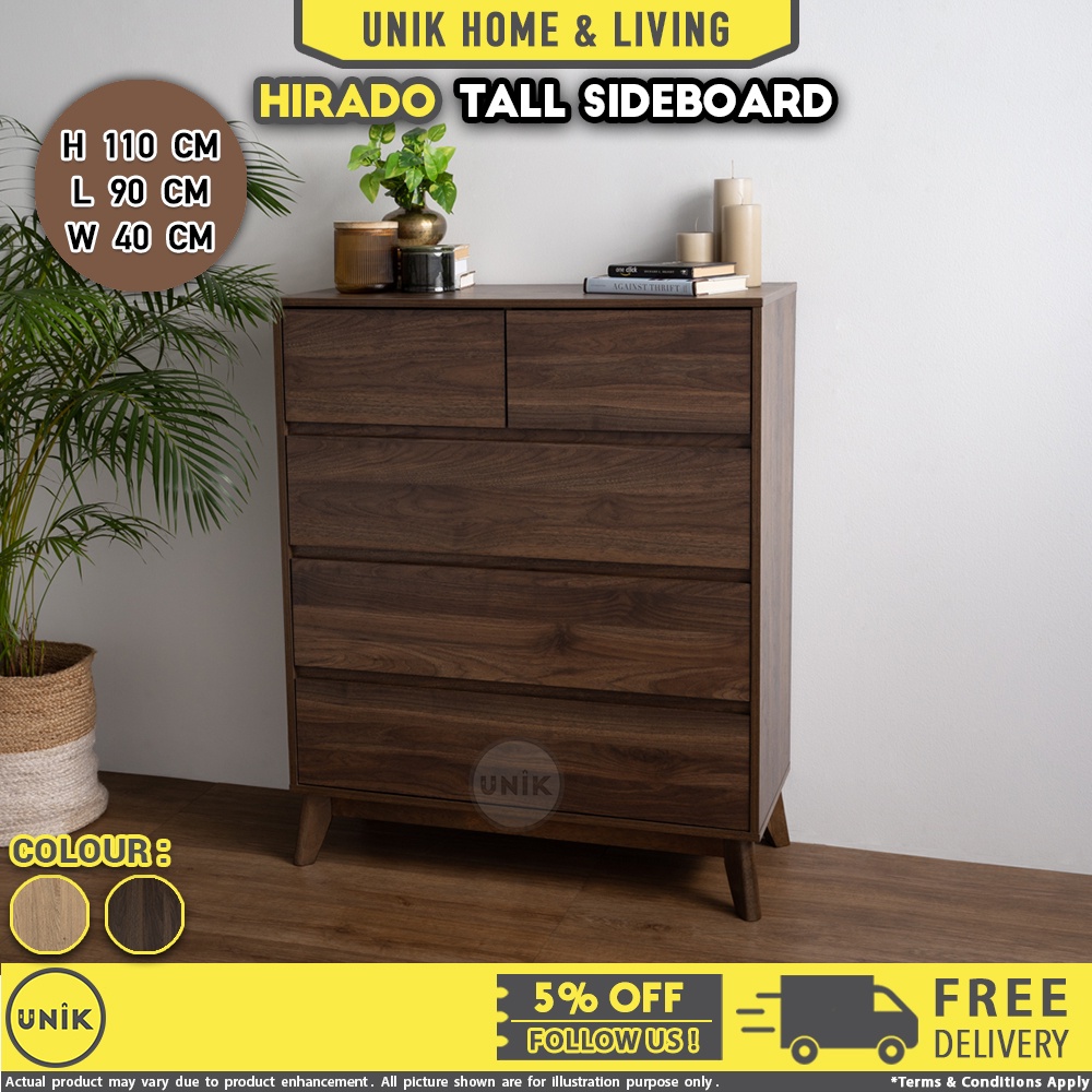 [UNIK] Hirado Chest of Drawer Tall Sideboard Storage Cabinet with Solid ...