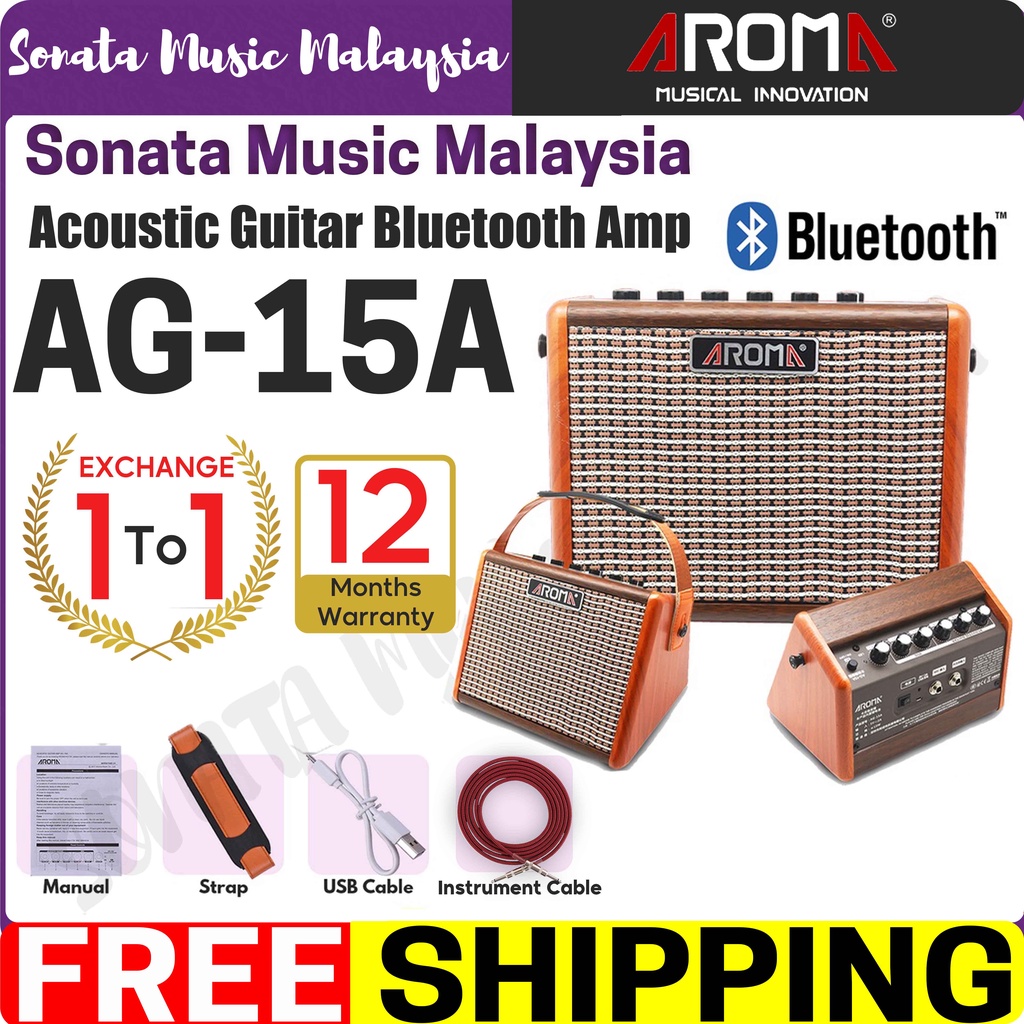 Aroma AG15A 15W Portable Acoustic Guitar Amplifier with Microphone Interface (AG 15A/ AG-15A ...