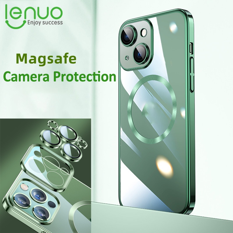 Lenuo Luxury Square Carving Plating Magsafe Wireless Charge Case For ...