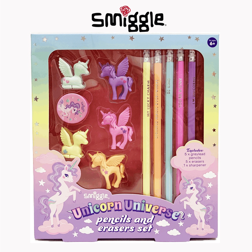 Smiggle Pencil and Eraser Set Unicorn Universe Set Pensil dan Pemadam ...