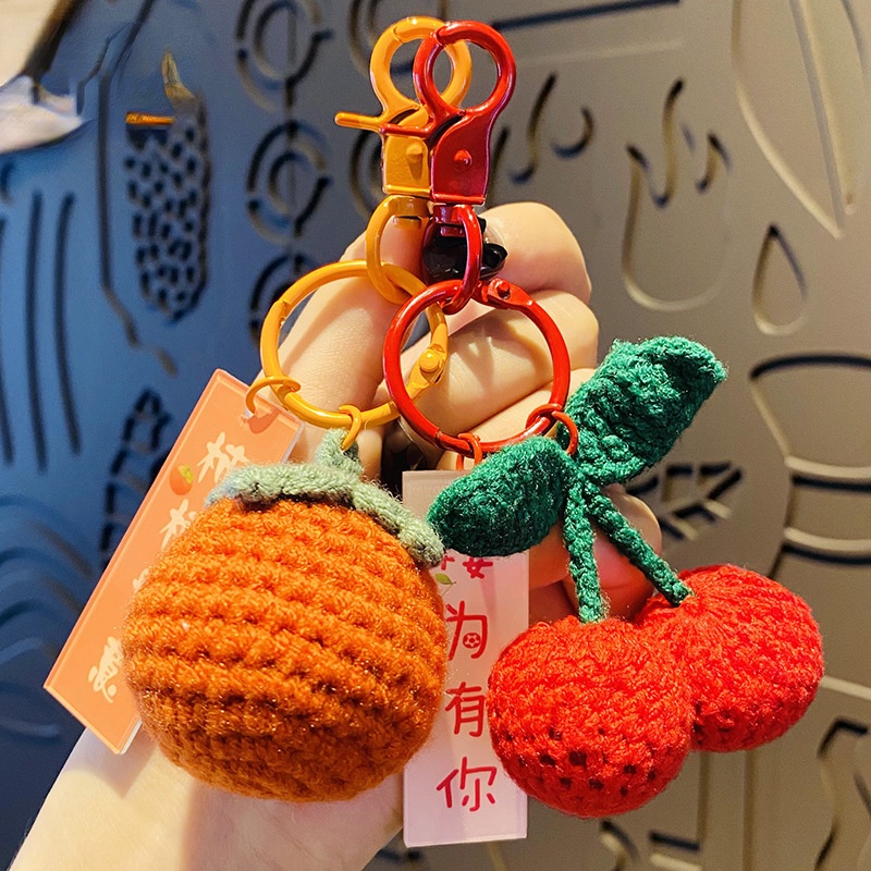 Fashion DIY Knitted Wool Keychain Plush Strawberry Persimmon Car Key ...