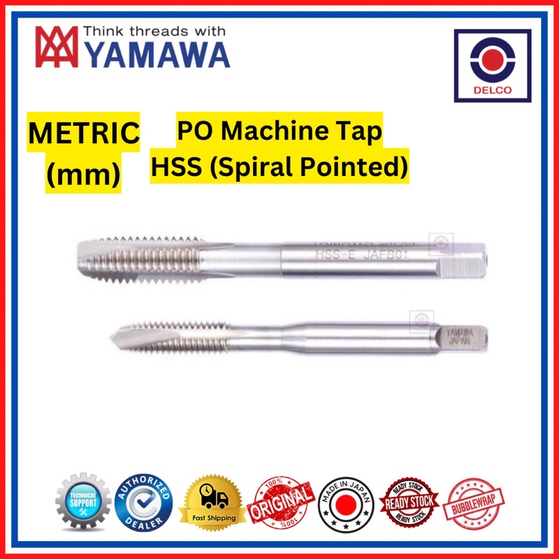 YAMAWA JAPAN Metric PO Spiral Pointed HSS Machine Taps (M1 - M9) m3x0.5 m4x0.7 m5x0.8 m6x1 m8x1 ...