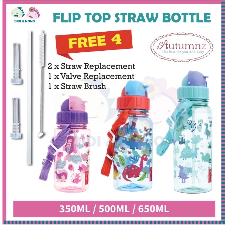 Autumnz Flip Top Straw Bottle Botol Air Bayi dengan Straw 9m+ [ 350ml ...