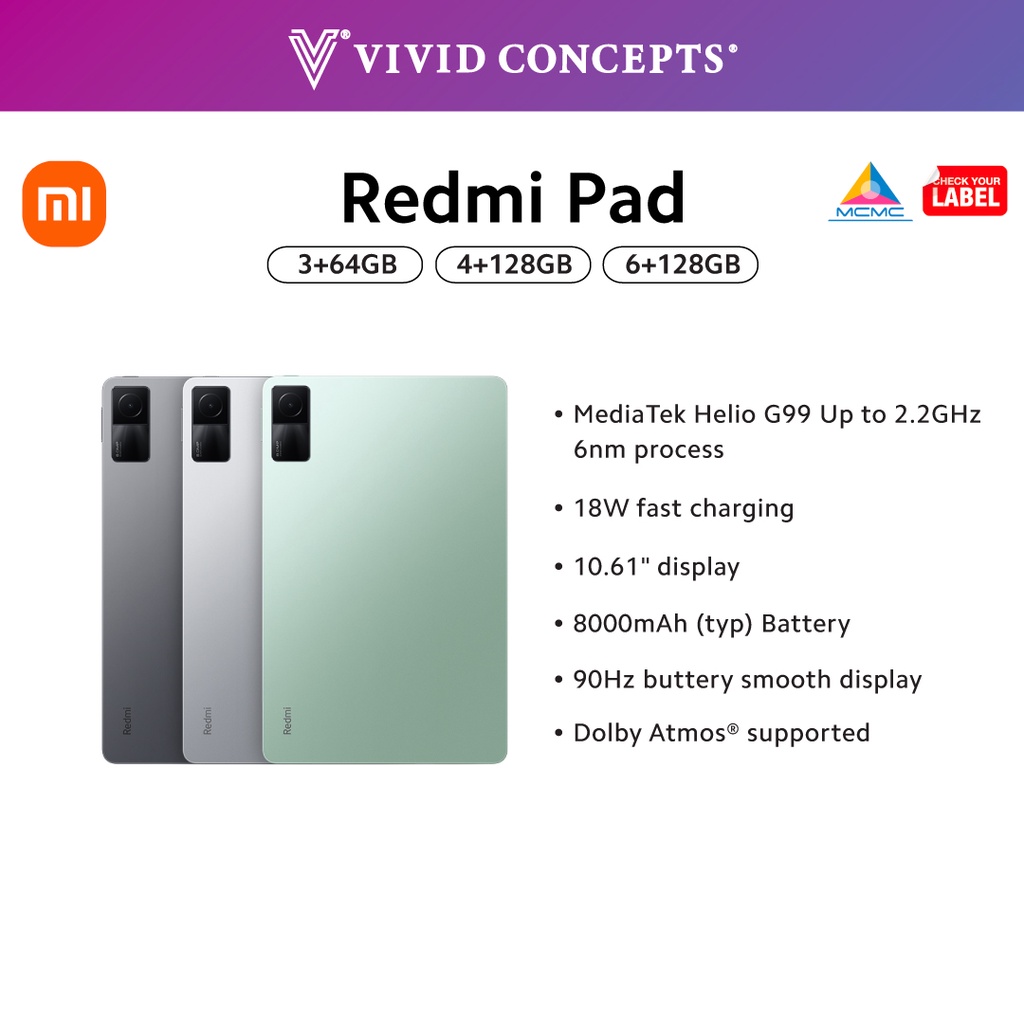 Xiaomi Redmi Pad (3+64GB / 4+128GB) 90Hz AdaptiveSync Display l Long ...