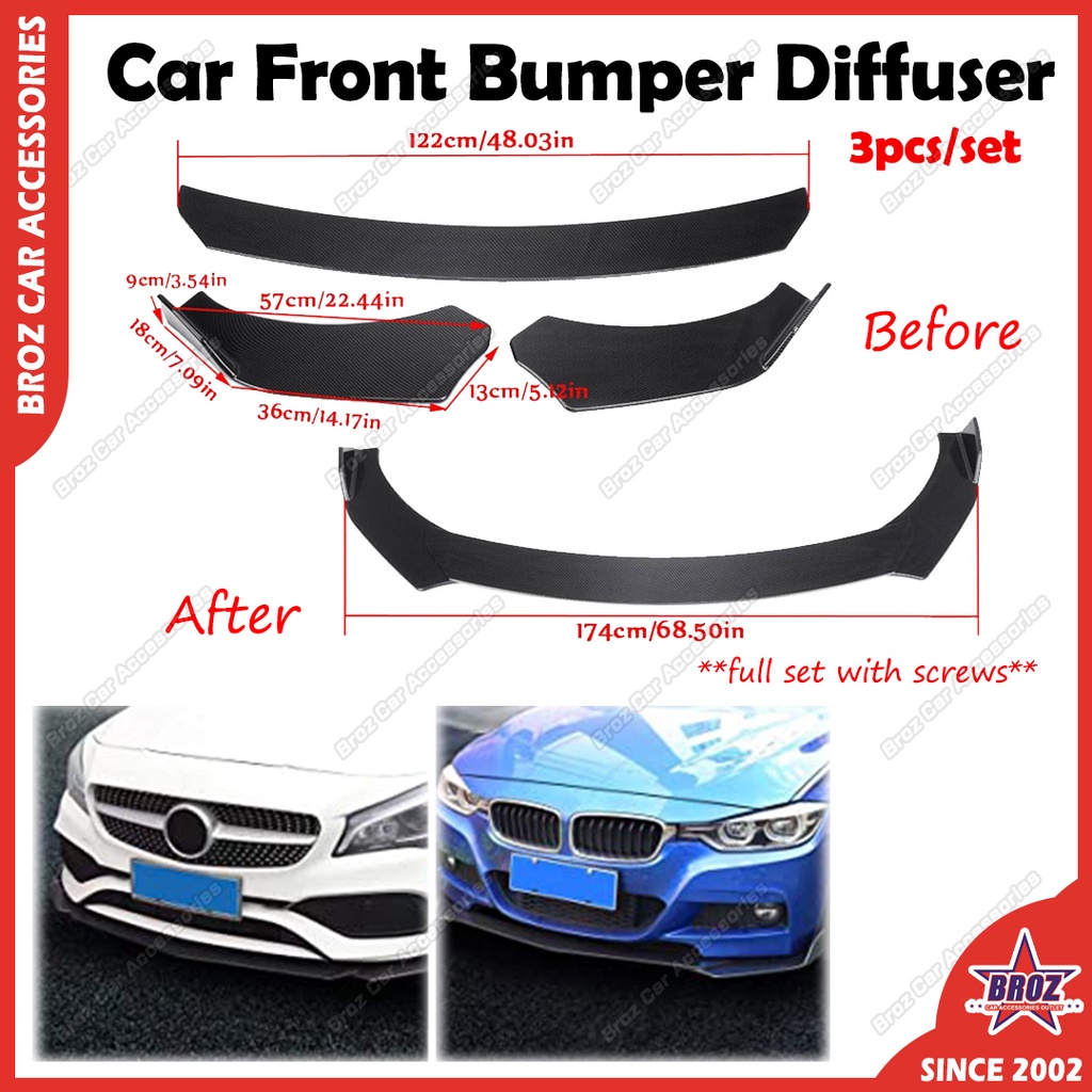 Universal Car Front Bumper Diffuser Lip Side Skirt Body Kit Spoiler ...