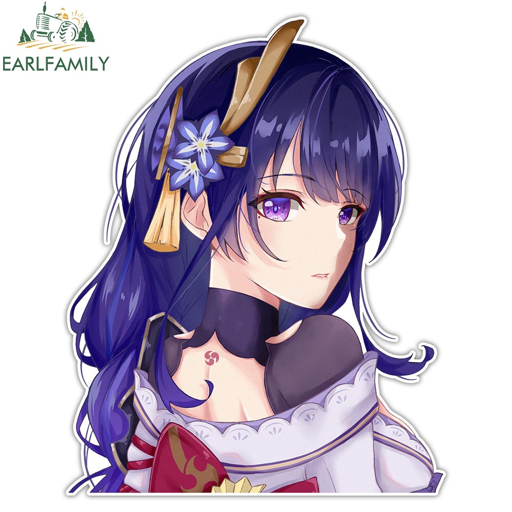 EARLFAMILY 13cm Genshin Impact Raiden Shogun Car Sticker Anime Luggage ...