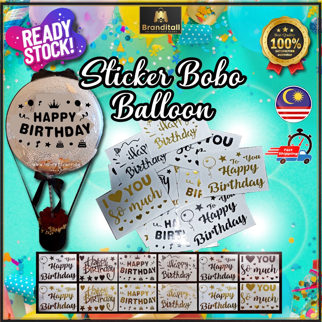 STICKER BOBO GLITTER SHINNY HAPPY BIRTHDAY BALLOON STICK Happy Birthday ...