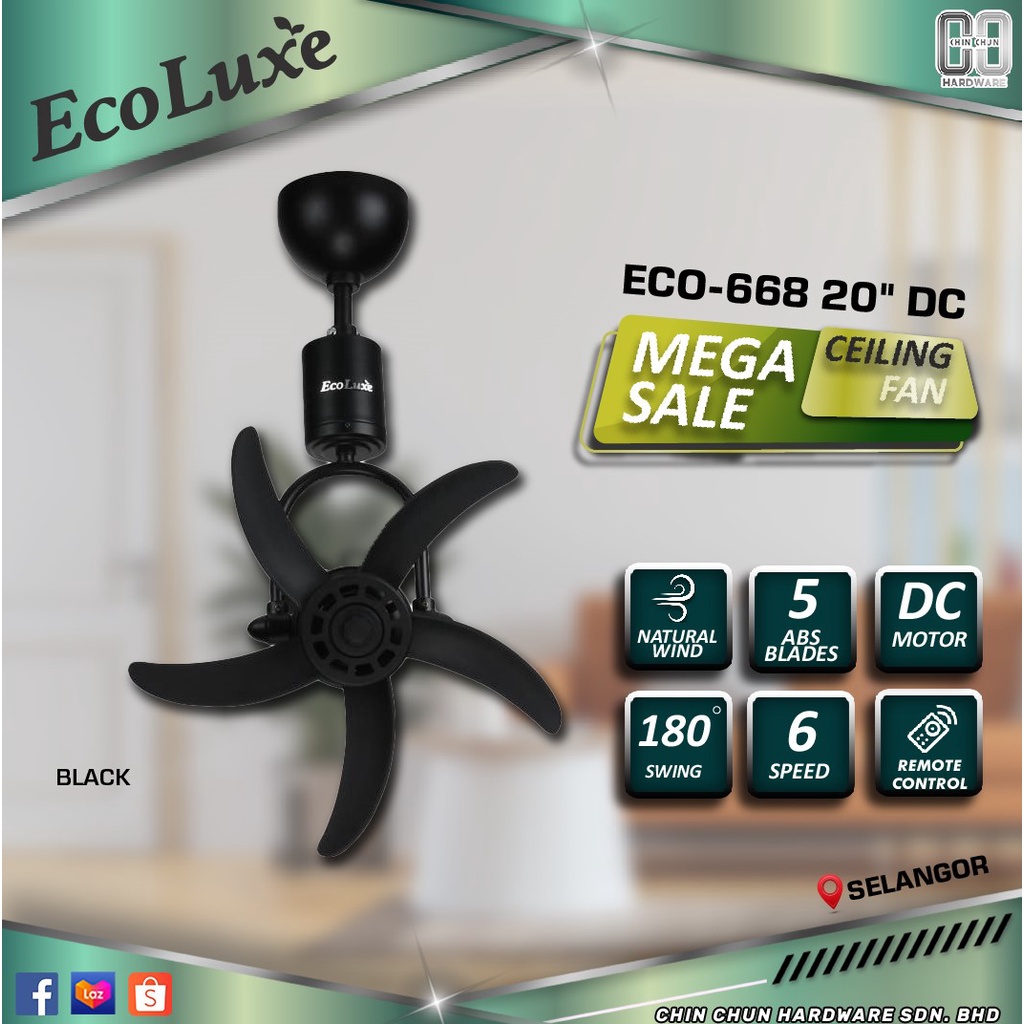 ECOLUXE ECO-688 20" DC 5 BLADES 180° SWING WALL FAN | Shopee Malaysia