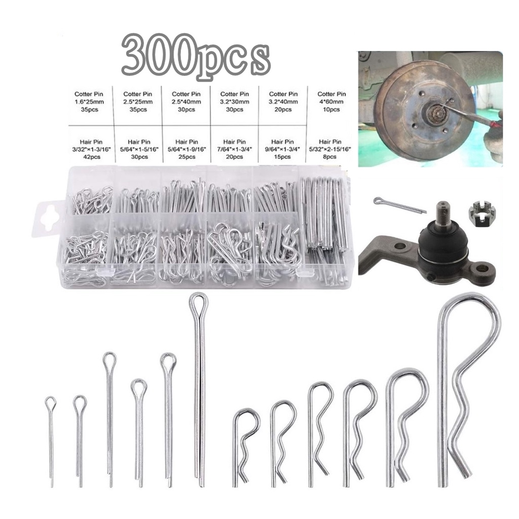 300pcs Cotter Pin Spring Pin Hair Pin Snap Pin R Clip Assortment Kit ...