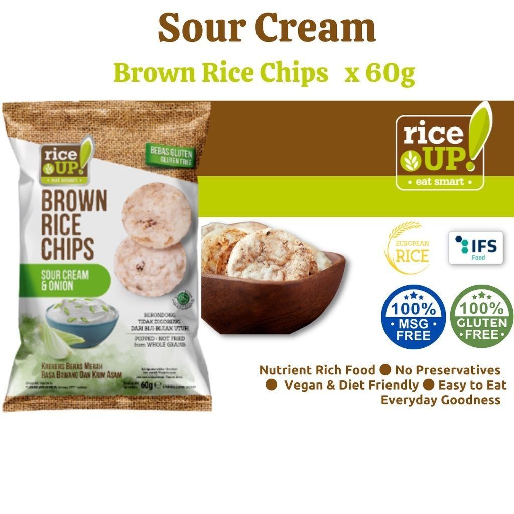 RiceUP Sour Cream Whole Grain Brown Rice Crunchy Chips Snacks (60g ...