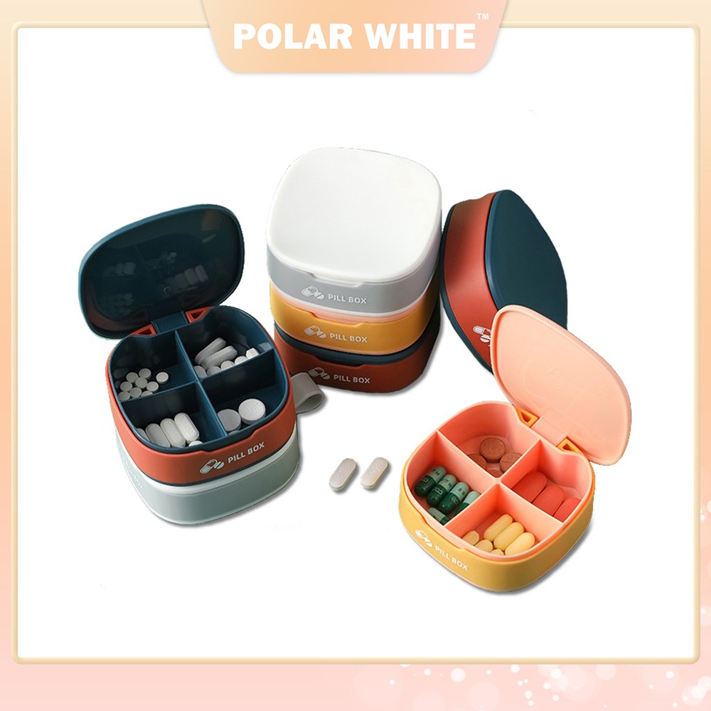 READY STOCK POLAR WHITE High-quality pill box storage box portable flip ...