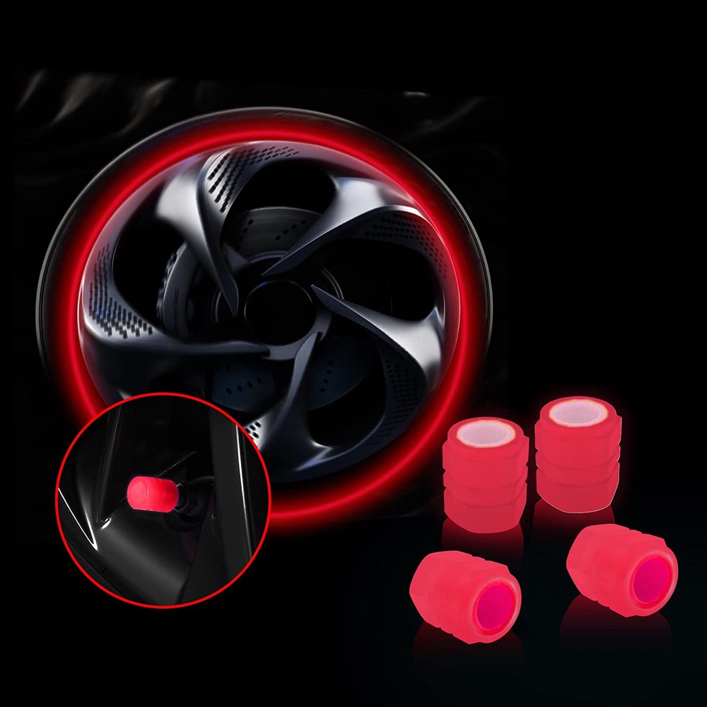 4Pcs Red Luminous Wheels Cap Tire Valve Stem, Glow Luminous at Night ...