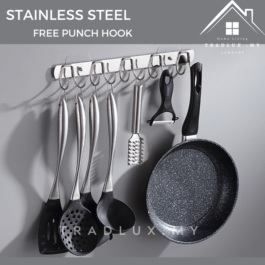 Stainless Steel Kitchen Hanger Kitchen Rail With Hooks Shelf Robe ...