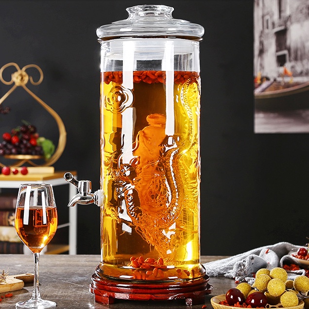 15 Liter Dragon Pattern Cylindrical Glass Soaking Jar with Valve ...