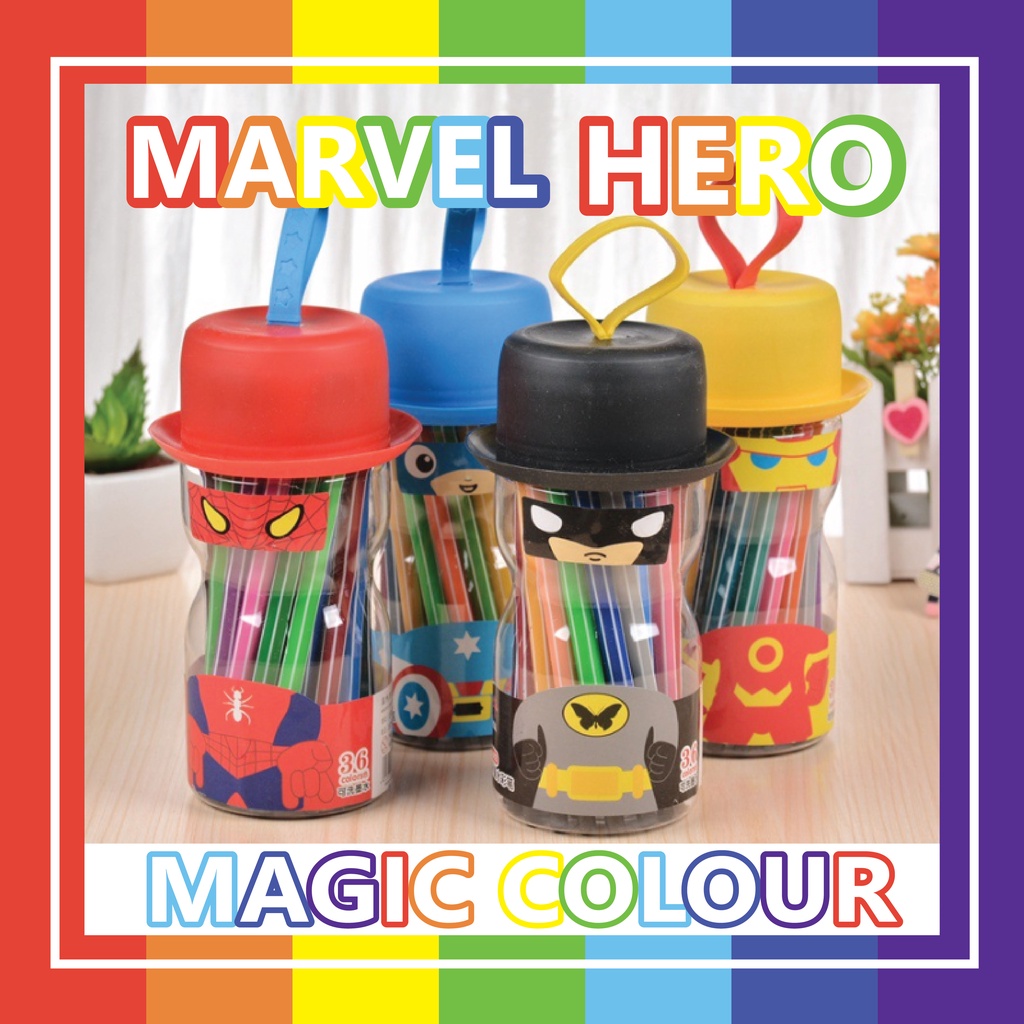 Marvel Super Hero Student Pen Drawing Non Toxic Color Pencil Bottle ...