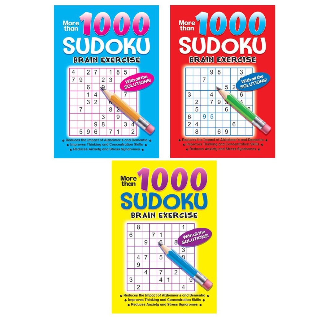 More Than 1000 Sudoku Brain Exercise - Blue / Red / Yellow (Each book ...