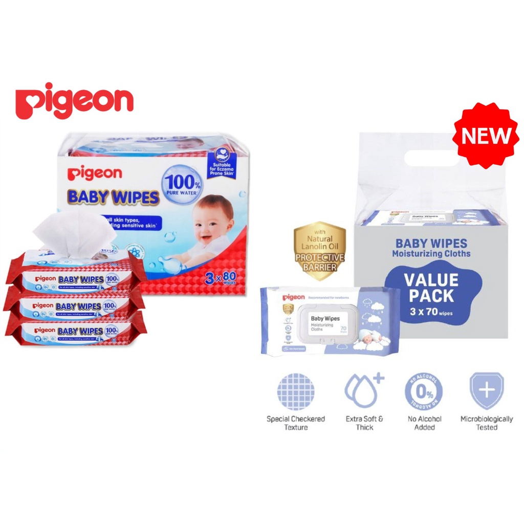 Pigeon 100% Pure Water Base Baby Wet Wipes ( 30s 2in1 / 80s 3in1 / 80s ...