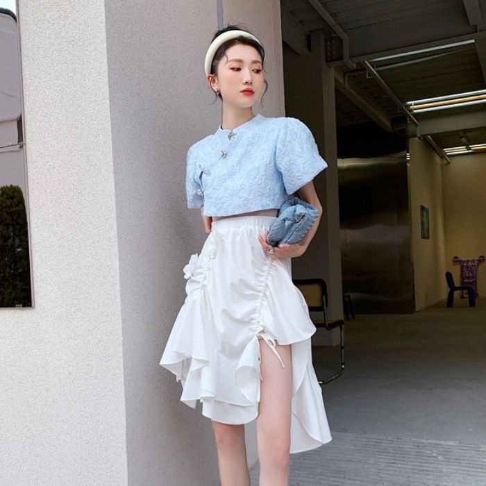 Blue White Fashion Modern Cheong Sam Set Wear Dress [DO1904] | Shopee ...