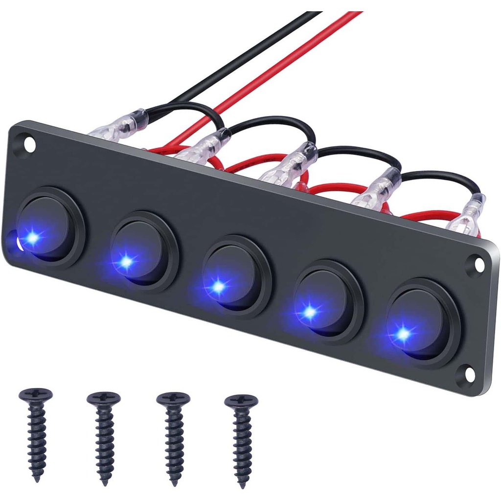 5 Gang Rocker Toggle Switch Panel With 12V DC Round Dot Lighted ON/OFF ...