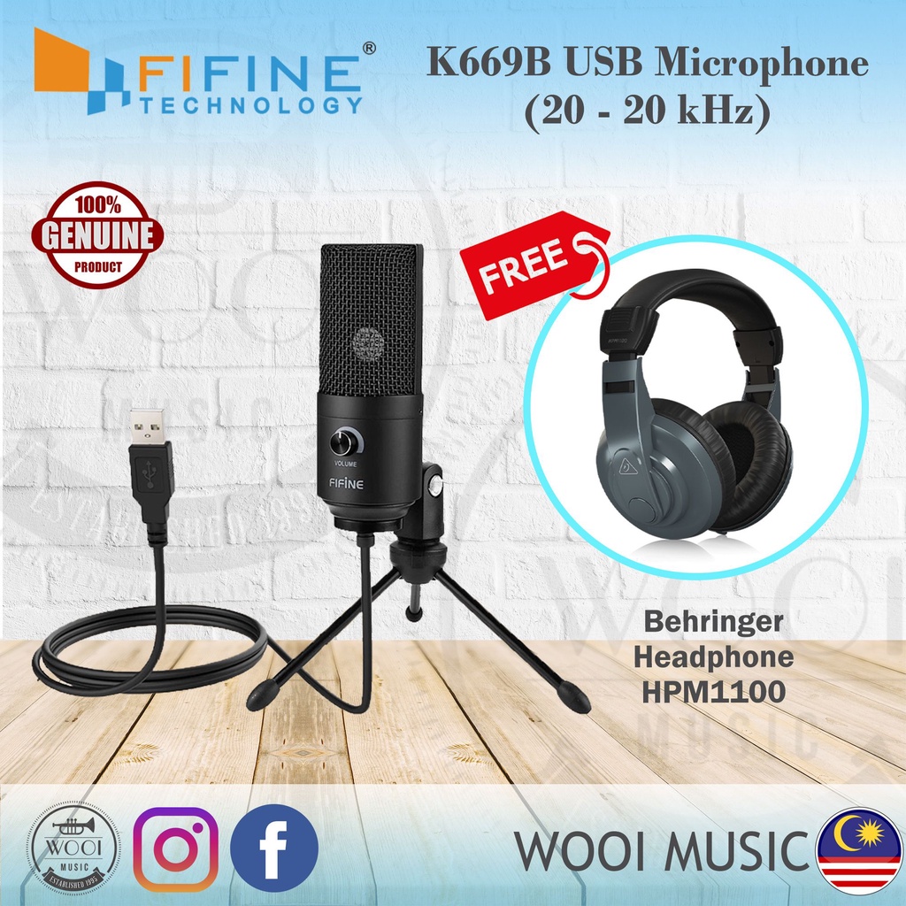 Fifine K669B USB Condenser Microphone (FREE Behringer Headphone ...