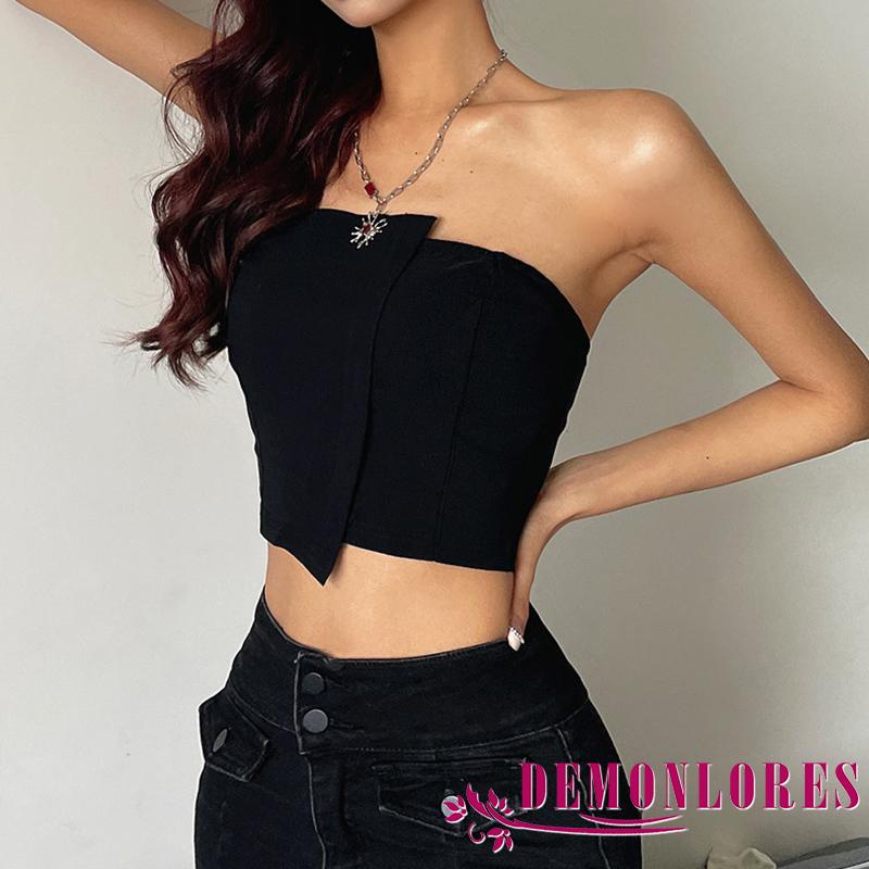 Demonloresm Women´s Summer Strapless Tube Tops Solid Color Asymmetric