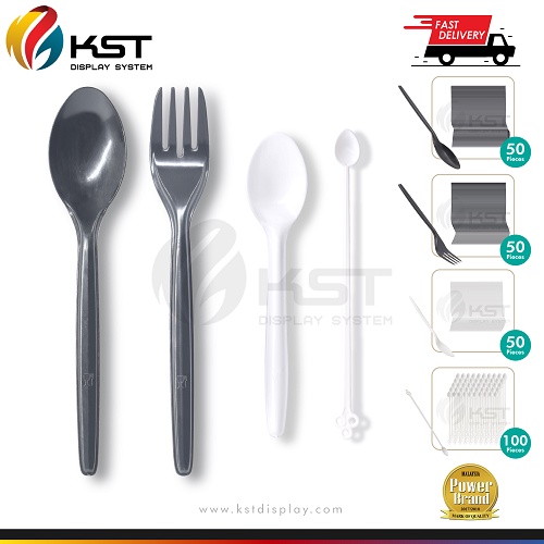 Disposable Plastic Spoon Fork White Black / Party Fork Long Spoon Fork ...