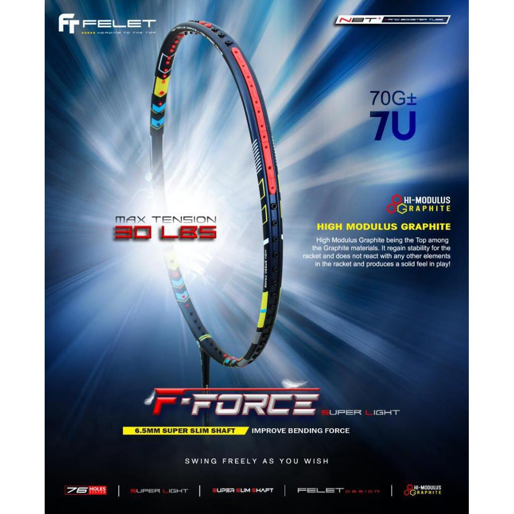 FELET F-Force Super Light Badminton Racket 70gram 7U MAX TENSION 30LBS ...