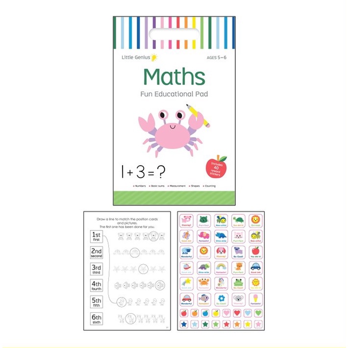 Little Genius Maths Fun Educational Book Pad With Stickers For Kids To ...