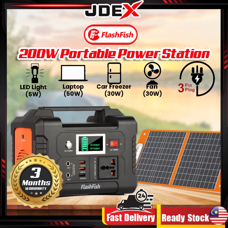 JDEX FlashFish Camping Power Station Powerbank Battery 40800mAh 220V 200W Portable Solar Power ...