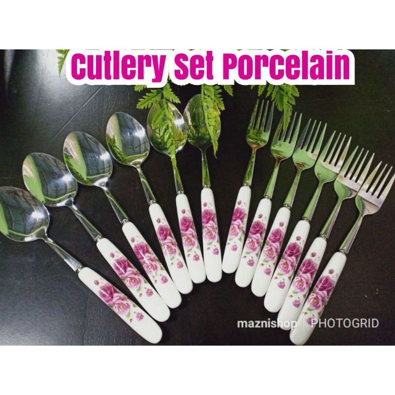 CUTLERY SET Sudu Stainless Steel Set Sudu Garfu Porcelain | Shopee Malaysia