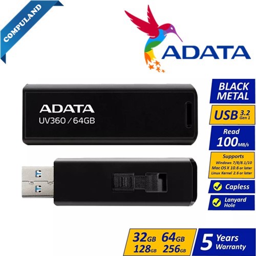 ADATA METAL PENDRIVE USB3.2 32GB/64GB/128GB/256GB UV360 - BLACK USB Flash Drive | FAST SHIPPING ...