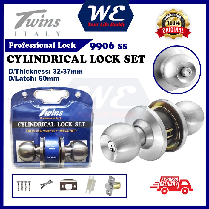 TWINS Cylindrical Door Knob Lock Set 9906 SS/AC | Tombol Pintu Bilik ...