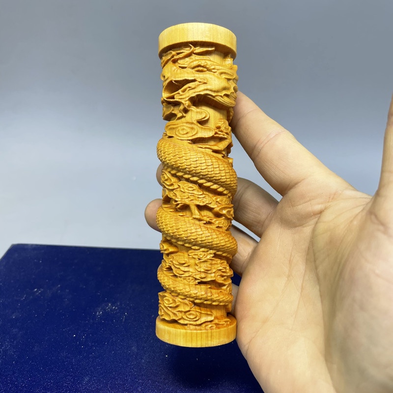Ya Cypress Wood Carving Zodiac Dragon Crafts Handle Piece Plate Dragon ...