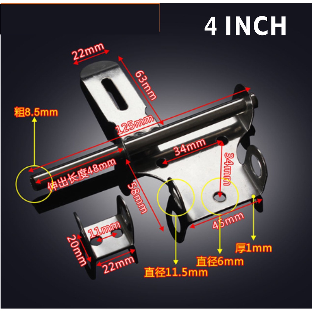 Penyelak Pintu Rumah / Selak Pintu (+-) 4" 6" 7.5" Anti-theft Stainless ...