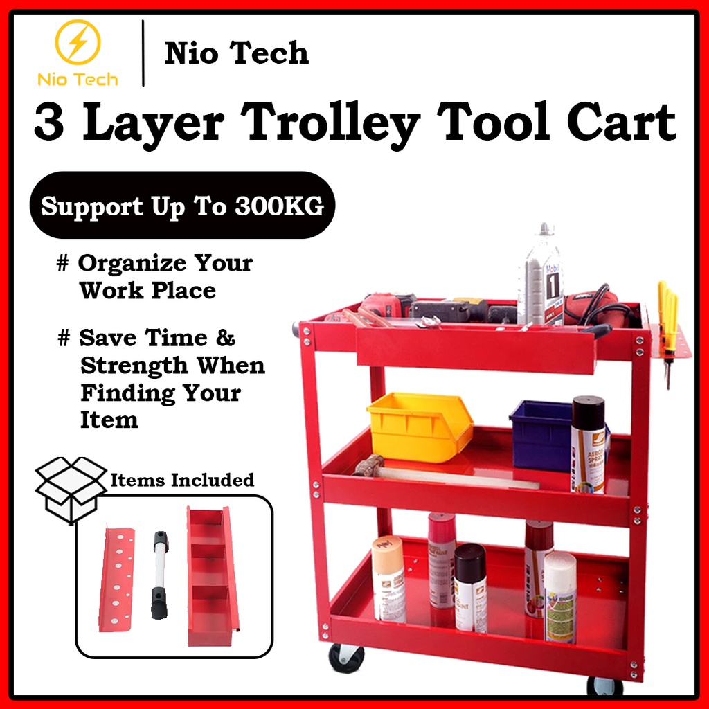 NioTech 3 Layer Trolley Tools Cart Metal Steel Service Tool Storage ...