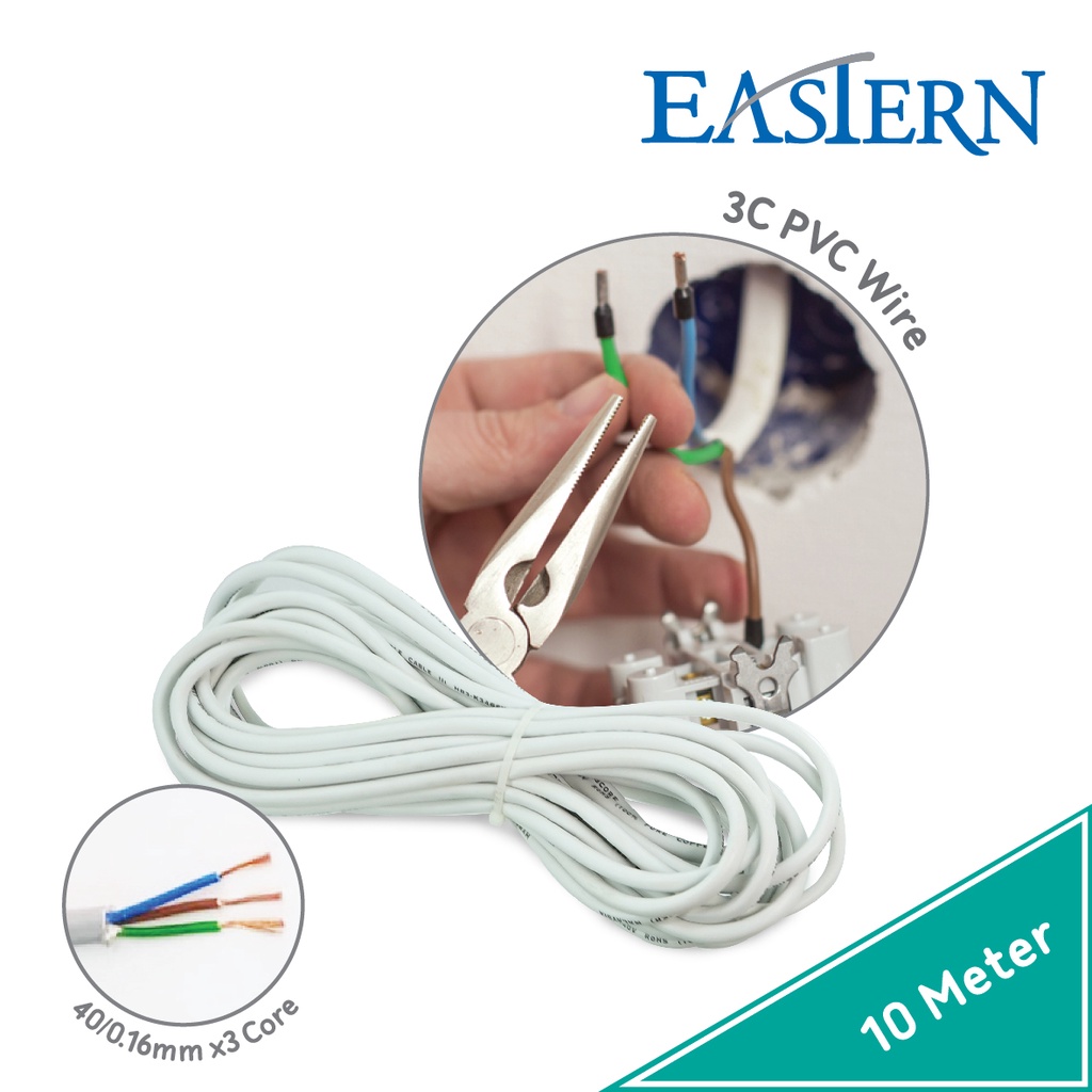 EASTERN 5/10 Meter 3C PVC/Twinflat Flexible Cable Pure Copper Wire ...