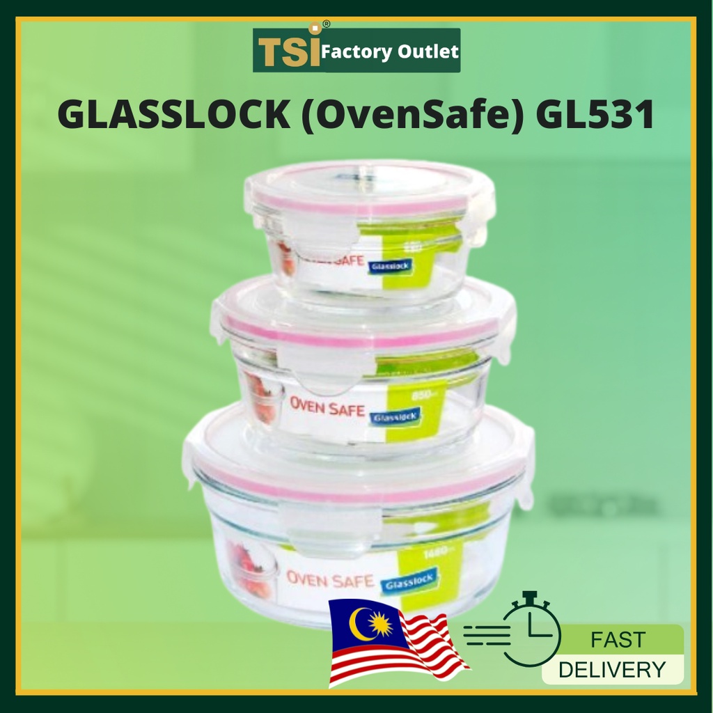 GLASSLOCK FOOD CONTAINER OVENSAFE ROUND 3PCS SET (450+850+1480ML) GL531 ...