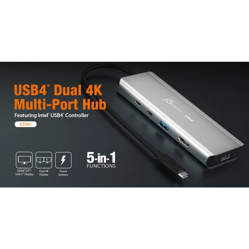 J5create JCD401 USB4® Dual 4K Multi-Port Hub Plug-and-play 85W Power ...