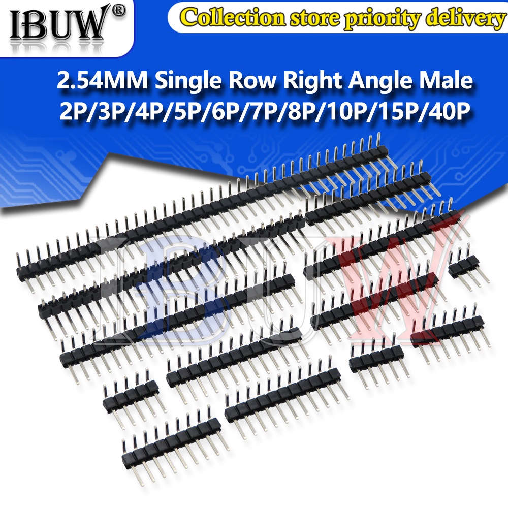 5/10PCS 1X/2/3/4/5/6/8/10/40 PIN Single Row Right Angle MALE PIN HEADER 2.54MM PITCH Strip ...