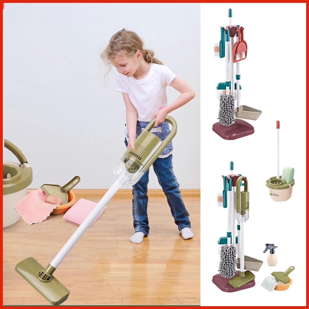 Kids Broom Set Pretend Play Kit Cleaning Toys Cleaning Mop Broom Tools ...