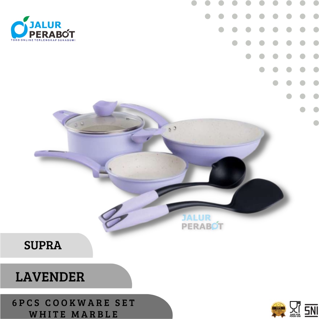 Panci set supra 6pcs white marble/cookware set Non-Stick pastel series ...