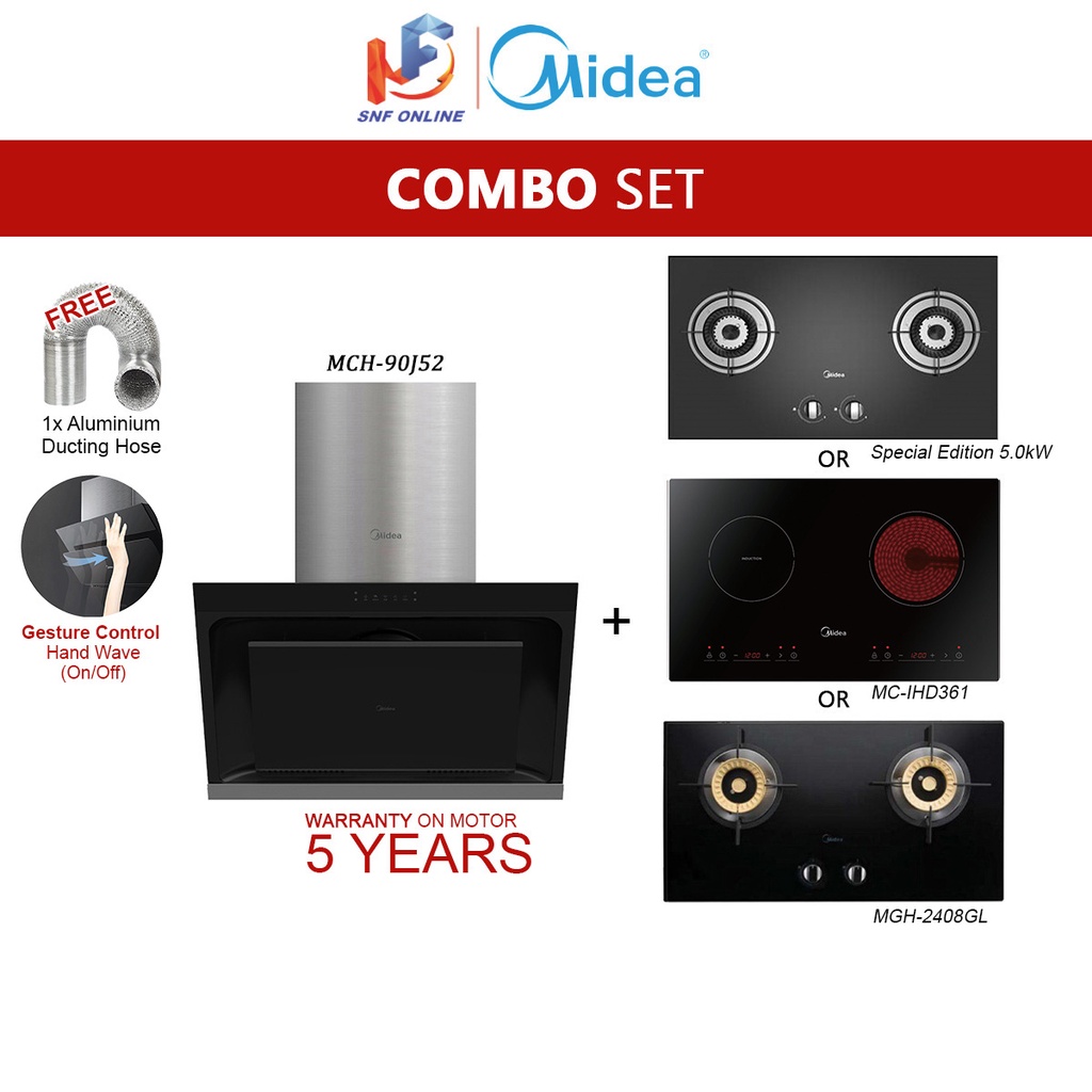 Midea Hud + Dapur - Cooker Hood MCH-90J52 + Midea Built In Glass Hob ...