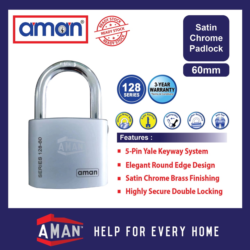 AMAN 60mm A128 Weather Resistant Anti Cut Satin Chrome Plated High ...