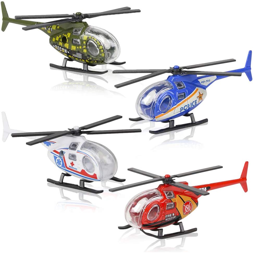 ArtCreativity Diecast Helicopters - Pack of 4 - Police, Fire Engine ...