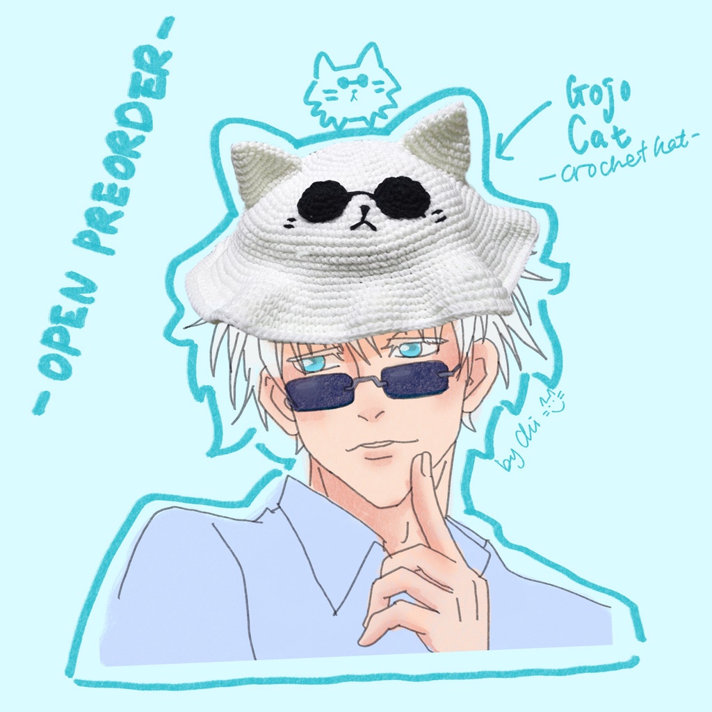 [READY STOCK & PREORDER] Gojo Satoru white Cat Crochet Hat | Shopee ...