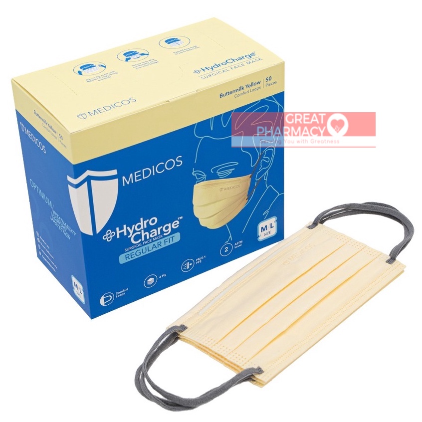 MEDICOS HYDROCHARGE SURGICAL FACE MASK REGULAR FIT BUTTERMILK YELLOW ...