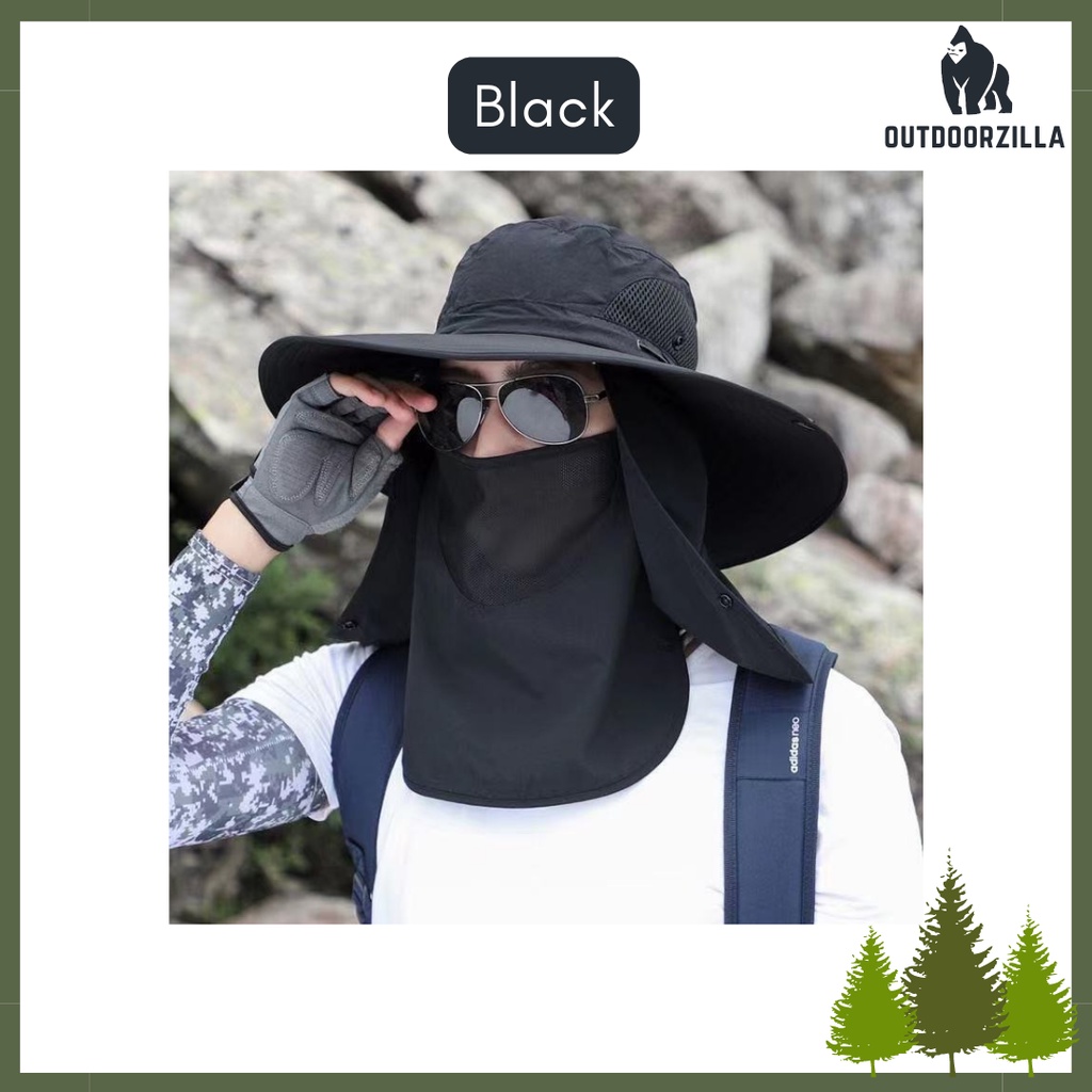 Fishing Hat Neck Flap Waterproof Full Face Cover Topi Penutup Anti ...