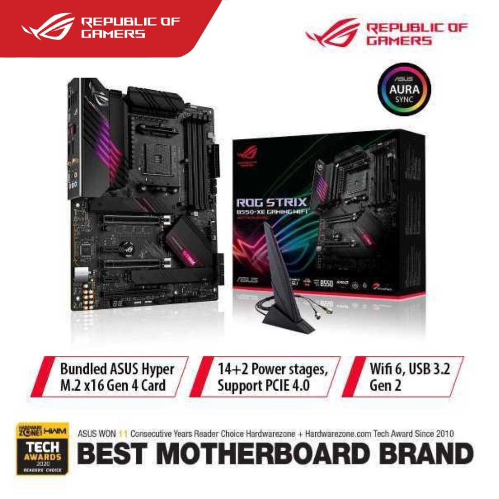 Asus ROG Strix B550-XE Gaming WiFi AMD B550 Ryzen AM4 ATX Gaming Motherboard with PCIe 4.0 B550 ...
