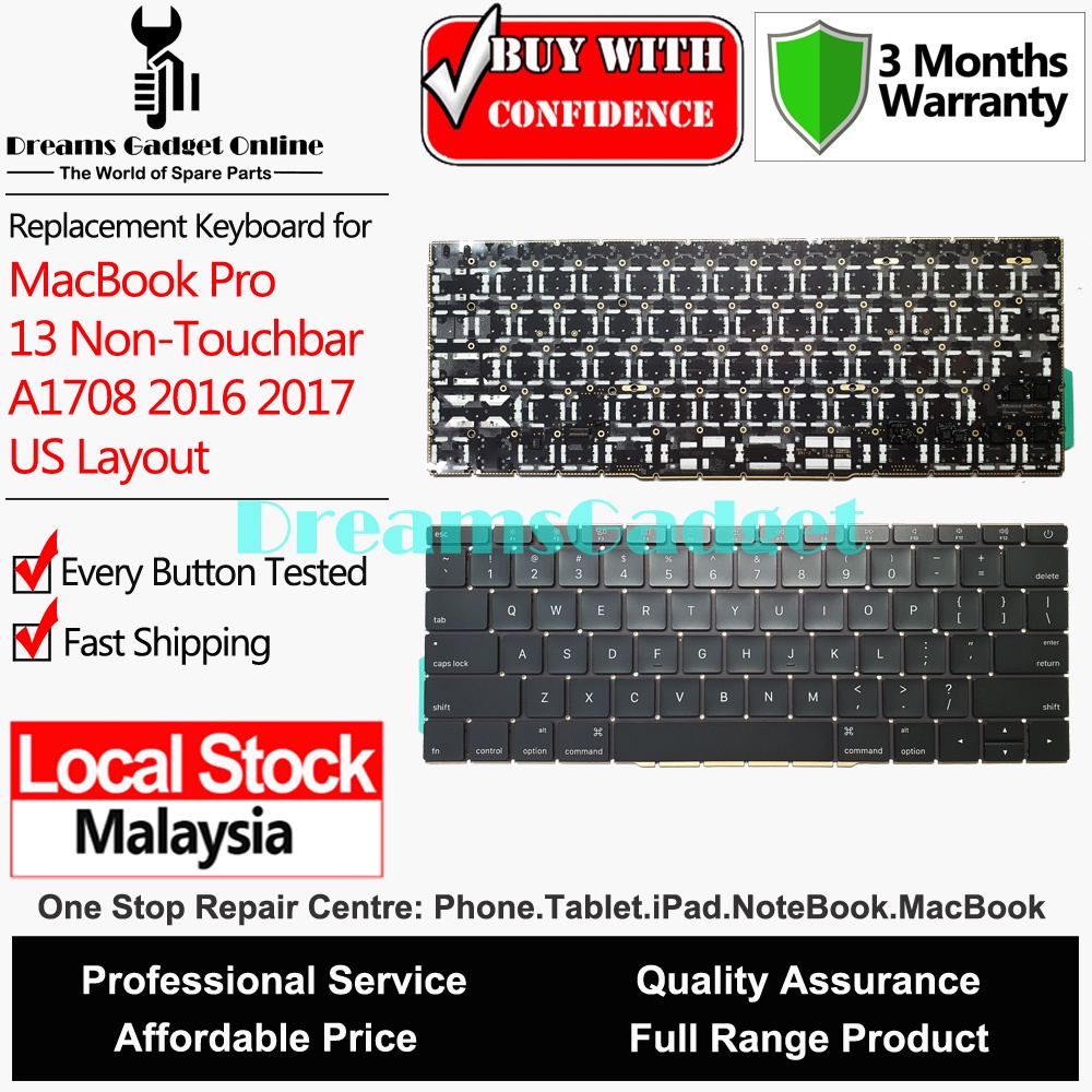 Replacement Keyboard for Laptop MB Pro 13 Non Touch Bar A1708 2016 2017 ...