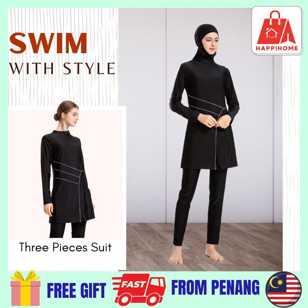Muslimah Women Swimwear 3Pcs Suit Plus Size Swimsuit Beachwear Swimming ...